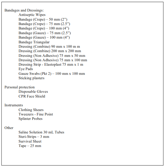 First Aid and Medical Kit Contents – Lower Valley Assembly